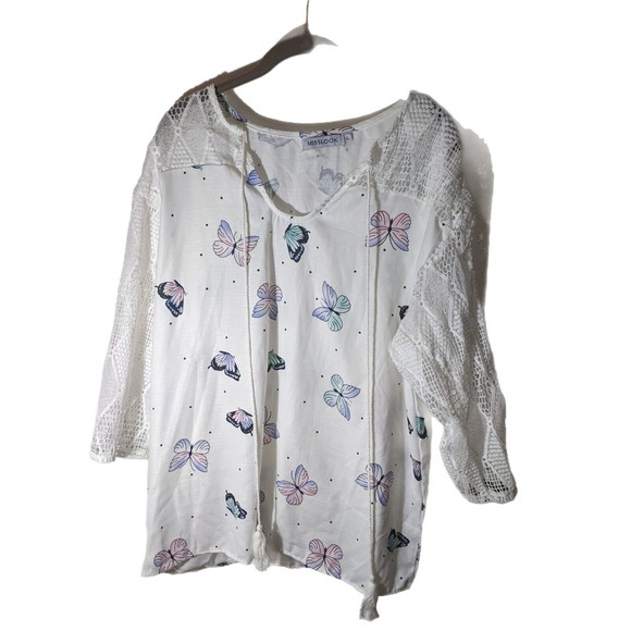 MISSLOOK | Tops | Misslook Size Xl Woven Cotton Blouse With Butterflies ...